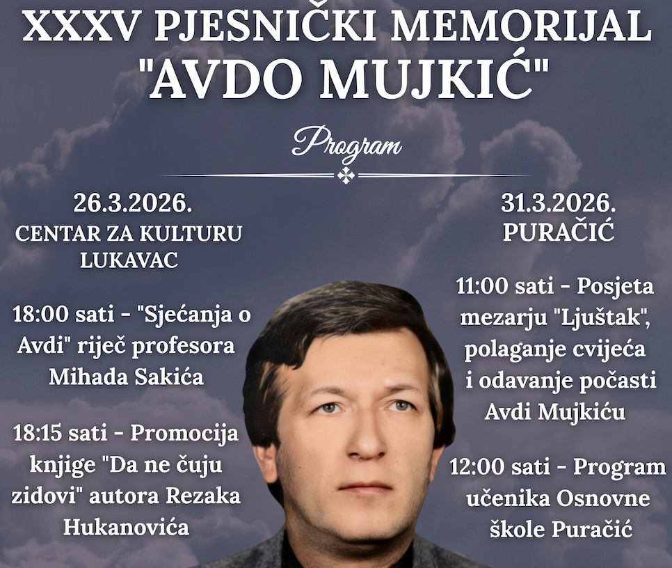 Otvaranje XXXV pjesničkog memorijala „Avdo Mujkić“ 26. marta u Centru ...